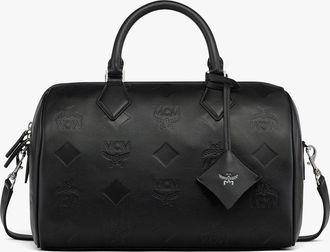 MCM Ella Boston Tasche aus Leder mit Maxi-Monogramm BLACK