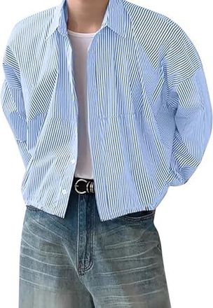 Generic Chemises pour homme adulte manches longues contrast&eacute;es ray&eacute;es chemise printemps et automne hauts d&eacute;contract&eacute;s intelligents confortables Shiteshirts bo