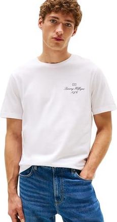 Tommy Hilfiger T-Shirt Manches Courtes Homme Outline Script Tee Regular Fit, Blanc (White), XL