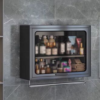 Generic Badezimmerschrank mit Klappt&uuml;r aus Sicherheitsglas Wandschrank Edelstahl Verstellbare Einlegeb&ouml;den Abgerundete Ecken Toilettenschrank Waschk&uuml;che f&uuml;r G