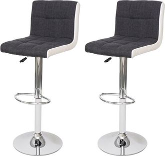 Hhg Jamais utilisé] 2x Tabouret de bar HHG 232, chaise bar, réglable en hauteur, tissu gris foncé et similicuir blanc,pied chromé