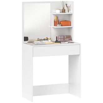 HOMCOM Coiffeuse avec Miroir, Table de Maquillage avec tiroir et étagères, pour Chambre à Coucher, 75l x 40P x 137H cm, Blanc