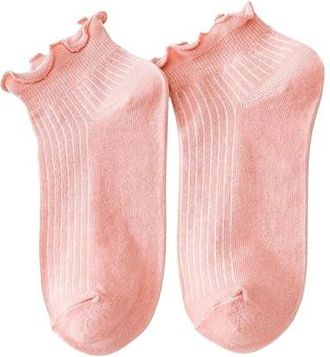 Generico 5 paires de chaussettes &agrave; volants, chaussettes &agrave; coupe basse douce couleur unie pour femme, 5 pairs-pink, Taille Unique