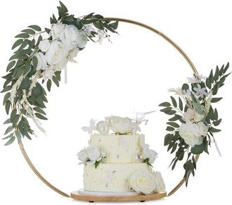 Nuptio Support Gateau Presentoir Mariage: 36cm Cupcake Piedestal Rond Bois Dor Metal Cerceau Cake Display Stand Or&eacute;sentoir Porte pour Wedding Noel Anniversai