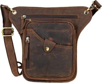 MDM Sacoche de jambe de motard en cuir véritable, sac banane vintage pour moto, marron, Mittelgroße