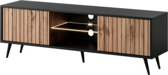 Selsey TV Schrank Board Sideboard Fernsehtisch Fernsehschrank Mit Lamellen Und LED Beleuchtung 135 cm Schwarze Beine Wotan Eiche Bello