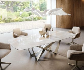 DELIFE Esstisch Edge Boot 270x120 cm Keramik Iris FMG Onice Grigio Spider Metall Effektfinish Titan, Esstische