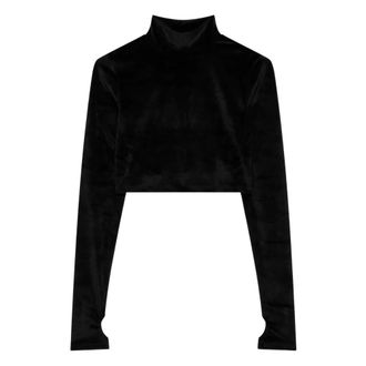 GCDS Gcds - Top manches longues &agrave; col ras-de-cou en velours - Femme - Pulls - Noir - Taille: 44 FR