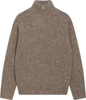 Auralee Pull zipp&eacute; en maille tweed homespun &agrave; grosse jauge - Homme - Pulls - Brun - Taille: XL