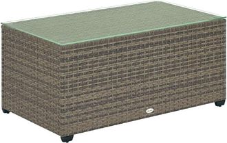 OUTSUNNY Table basse de jardin - Outsunny - plateau en verre tremp&eacute; - r&eacute;sine tress&eacute;e - cadre en acier - 90 x 50 x 38 cm - gris fonc&eacute;