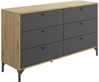 PEGANE Commode en panneaux de particules m&eacute;lamin&eacute;s coloris ch&ecirc;ne/gris graphite - Longueur 120.2 x Profondeur 40 x Hauteur 82.4 cm -PEGANE