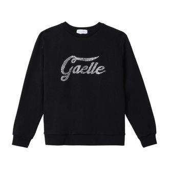 Ga&euml;lle Paris Schwarzer Sweatshirt mit Logo und R&uuml;cken&ouml;ffnung - - Sweatshirts & Hoodies - Damen - Schwarzk - S