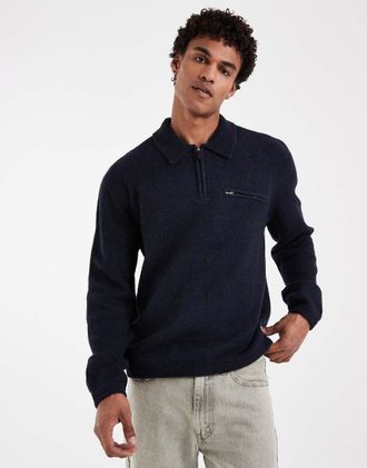 Levi's pull en maille demi-zip &agrave; col en marine-bleu marine