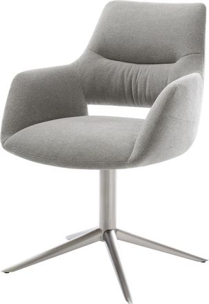 DELIFE Esszimmerstuhl Yago-Flex mit Armlehnen Fu&szlig;kreuz Edelstahl Strukturstoff Soft Grau 360&deg; drehbar Wippfunktion Taschenfederkern