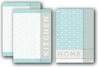 Dyckhoff Geschirrtücher Geschirrtuch 3er Set 100% Baumwolle Aufdruck Kitchen und Home - mehrere Farben zur Auswahl - Jacquard Kitchen (blau)