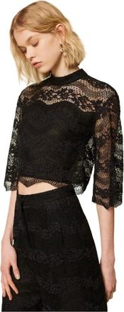 Twinset Femme, Blouses et Chemises, Noir, Taille: 40 FR Blouse Macram&eacute; Manches 3/4
