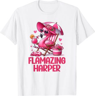 BDAZ Flamazing Harper Pink Flamingo Tropical Beach Trip Damen T-Shirt