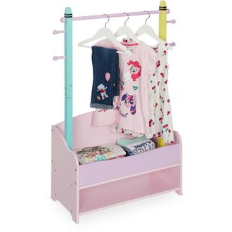 Relaxdays Relaxdays Penderie pour enfants, portant v&ecirc;tements chambre, 4 crochet, 2 tiroirs, HxLxP : 100,5x71x30 cm, multicolore