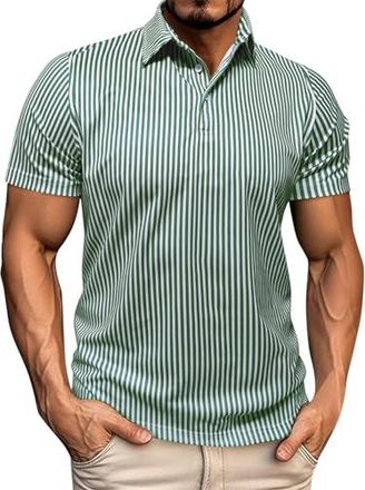 Generic Polo hawa&iuml;en ray&eacute; pour homme - Haut d&eacute;t&eacute; &agrave; manches courtes - Col polo tendance - Chemise confortable - Extensible et l&eacute;ger - Costume pour cadeau quoti