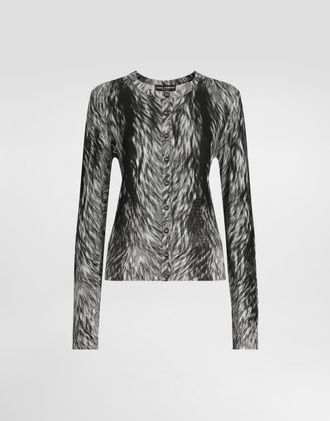 Dolce & Gabbana Cardigan Aus Seide Fellprint - Frau Strickwaren Grau 40