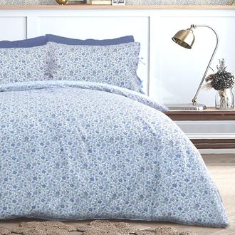 Sleepdown Ditsy Flowers Bettwäsche-Set mit Bändern, weich, pflegeleicht, Blau/Weiß