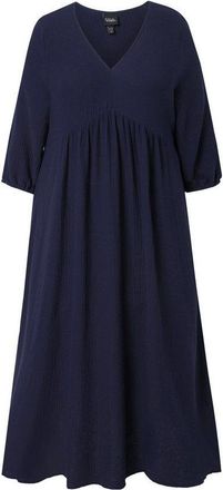 Ulla Popken Maxikleid Musselinkleid A-Linie V-Ausschnitt Langarm