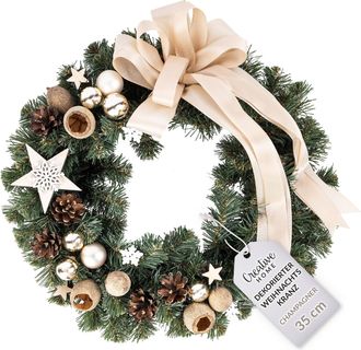 Creative Home Weihnachtskranz Champagner Türkranz Weihnachten Tannenkranz Künstlich | Durchmesser 35 cm | Adventskranz für Haustür Wand Tisch | Indoor & Outdoor | W
