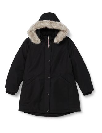 Tommy Hilfiger Damen CRV Padded Parka with FUR WW0WW40860 Parkas, Schwarz (Black), 46