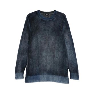 Avant Toi Homme, Pulls, Bleu, Taille: XL Pull Col Rond Bleu avec Poignets C&ocirc;tel&eacute;s