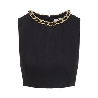 Elisabetta Franchi Femme, Tops, Noir, Taille: 42 FR Top en m&eacute;lange de lin avec cha&icirc;ne bijou