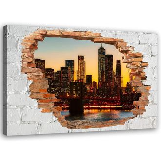 Feeby Leinwandbild XXL Manhattan Wandbild Kunst Wandillusion Gelb 120x80 cm