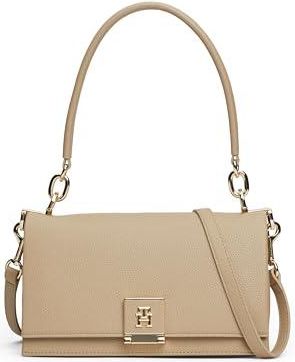 Tommy Hilfiger Leather Shoulder Bag with Removable Crossbody Strap, Sac à bandoulière Femme, Beige, Taille Unique