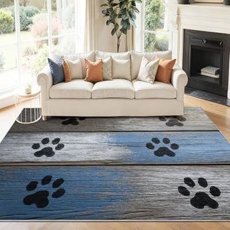 Generic Tapis de D&eacute;coration Rectangulaire, Moderne Effet Bois Animal Chien Empreinte De Patte Kids Flanelle Tapis pour Chambre denfant - Gris Int&eacute;rieur Antid&eacute;