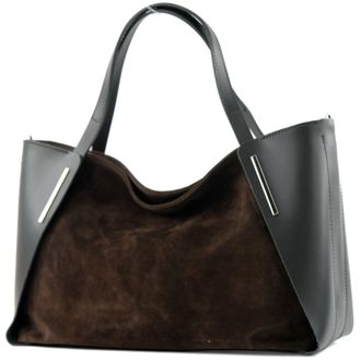 modamoda.de T126 - ital. Shopper Tragetasche Leder/Wildleder, Farbe:Dark Chocolate