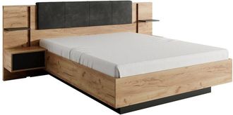 Vente-Unique Vente-unique - Lit avec chevets 140 x 190 cm - Avec LEDs - Coloris : Naturel et anthracite - elynia