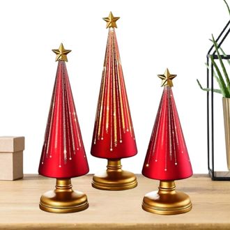 Generico Weihnachts-Tischdekoration: 3-teiliges Harzfigurenset, Sternbaum-Design, handbemalte Oberfläche, langlebige Handwerkskunst mit festlichen Details