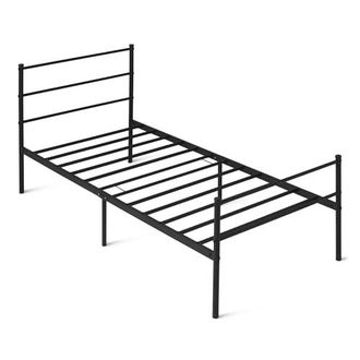 Amazon Basics Cadre de Lit avec Tête de Lit, Antidérapant avec Lattes en Acier, Métal Non Pliable, 90 x 200cm, Simple, Noir