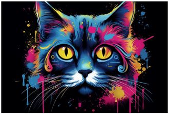 Wallario K&uuml;chenr&uuml;ckwand aus Glas 90 x 60 cm, Motiv: Katze im Farbrausch | Spritzschutz abwischbar & pflegeleicht