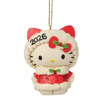 Enesco Sanrio by Jim Shore Hello Kitty tr&auml;gt Winteroutfit 2026, H&auml;ngeornament, 8,9 cm, Mehrfarbig