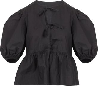 Ganni Femme, Blouses et Chemises, Noir, Taille: 38 FR Blouse ouverte sur le devant avec noeuds