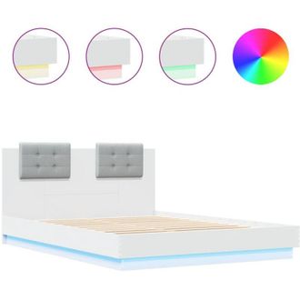 vidaXL vidaXL Bettgestell mit Kopfteil und LED-Lichtern Wei&szlig; 120x200 cm