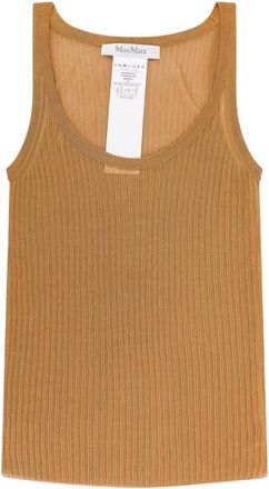 Max Mara Femme, Tops, Brun, Taille: 40 FR Hauts Sans Manches En Soie Col Rond