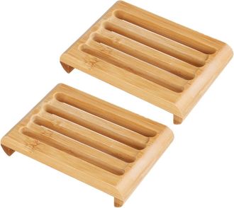 Healifty 2 St&uuml;ck Bambus Seifenschalen Selbstentleerend mit Abflussrille 11,5x8x2,2cm Bruchfest und Geruchlos f&uuml;r Bad Dusche und K&uuml;che