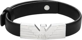 Emporio Armani Gourmette Emporio Armani en cuir et acier inoxydable, noir, pour homme, EGS3075040