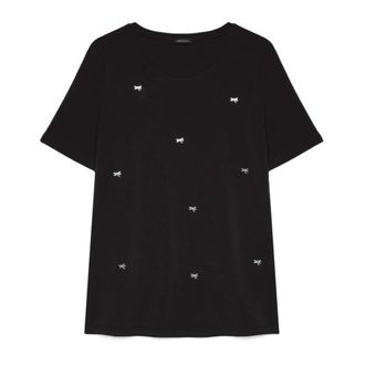 Fiorella Rubino Baumwoll-T-Shirt mit Libellen-Anh&auml;nger - - Tops - Damen - Schwarzk - XS
