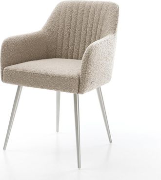 DELIFE Esszimmerstuhl Greg-Flex Boucl&eacute; Schlamm 4-Fu&szlig; konisch Edelstahl Taschenfederkern, Esszimmerst&uuml;hle