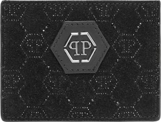 Philipp Plein Homme, Accessoires, Noir, Taille: ONE Size Porte-cartes en cuir Monogram Strass