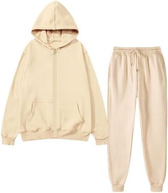 Generic Survêtement 2 pièces pour femme avec fermeture éclair pour lautomne et lhiver - Tenue ample unie - Vêtements de sport - Couleur unie - Survêtement de 