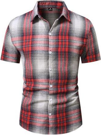 Generic Chemise en flanelle &agrave; manches courtes pour homme - Style classique - Boutonn&eacute;e - Avec poches - Style vintage - Pour le travail et, multicolore, XXL