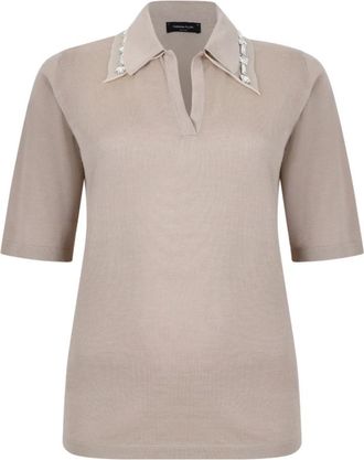 Fabiana Filippi Femme, Tops, Gris, Taille: 36 FR Haut Polo Beige &agrave; Col Orn&eacute;